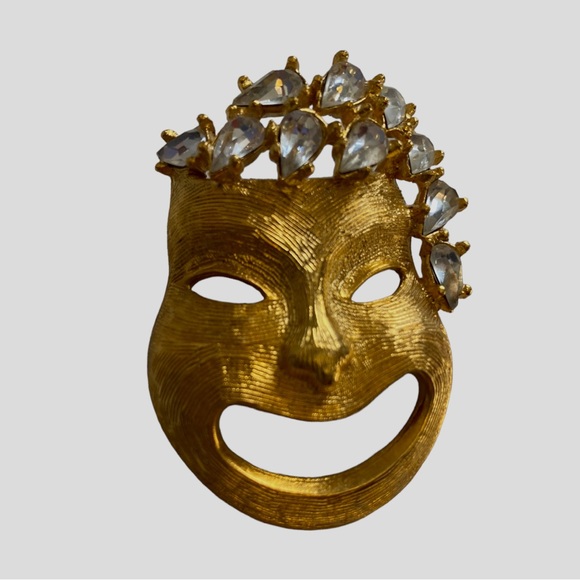 Vintage | Jewelry | Vintage Koh 6 Gold Crystal Theater Mask Brooch Pin ...